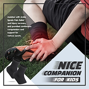 Tarpop 3 Pair Ankle Compression Sleeves for Kids Ankle Brace Compression Sleeves Foot Arch Support Sleeve Sock for Girls Ankle Sports Running Dance Fitness Gymnastics (Black, Medium)