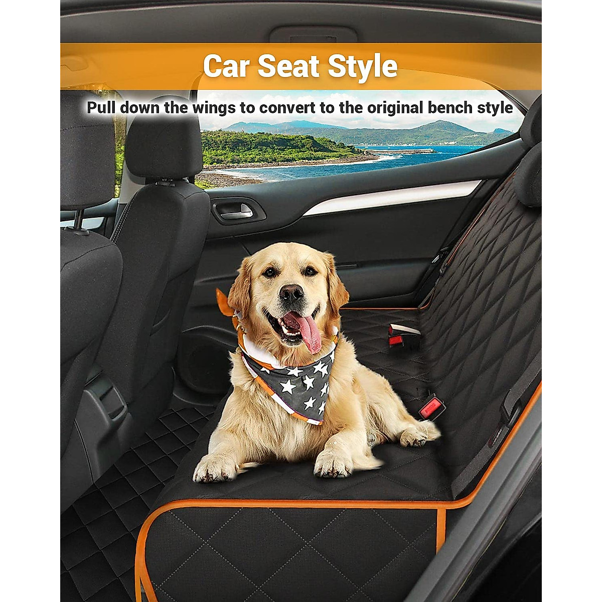 Victoper Dog Car Seat Cover, 600D Heavy Durable Dog Seat Cover for Back Seat, 100% Waterproof Scratch Proof Nonslip Dog Hammock for Car with Side Flap, Pet Back Seat Covers for Cars Sedan SUV Trucks