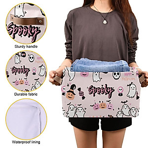 Sletend Foldable Canvas Storage Basket with Handles Halloween Cartoon Ghost Durable Storage Bin Organizer for Nursery Kids Shelves Desks Printed Canvas Storage Basket