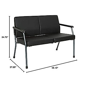 Office Star Bariatric Hip Patient Big and Tall Loveseat Medical Office Chair with Wider Seat and Sturdy Titanium Finish Metal Frame and Back Reinforcement, Dillon Black