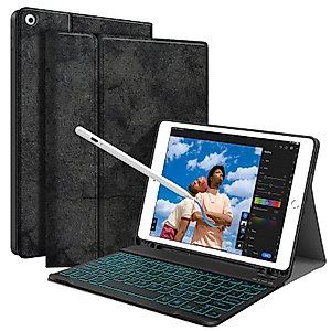 JUQITECH Backlit Keyboard Case with Stylus Pen for iPad 9th/8th/7th Gen 10.2inch - Active Pencil with Palm Rejection, Wireless Bluetooth Magnetic Keyboard for iPad 10.2" Cover Case with Pencil Holder
