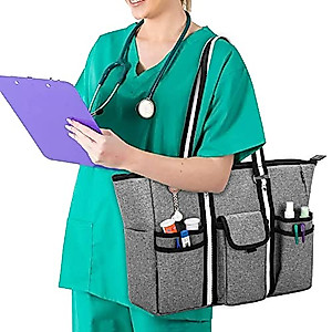 CURMIO Nurse Tote Bag with Additional Bottom Support for Home Health Care, Clinical Bag for Nursing Students, Doctors, Medical Assistants, Gray (Empty Bag Only, Patented Design)