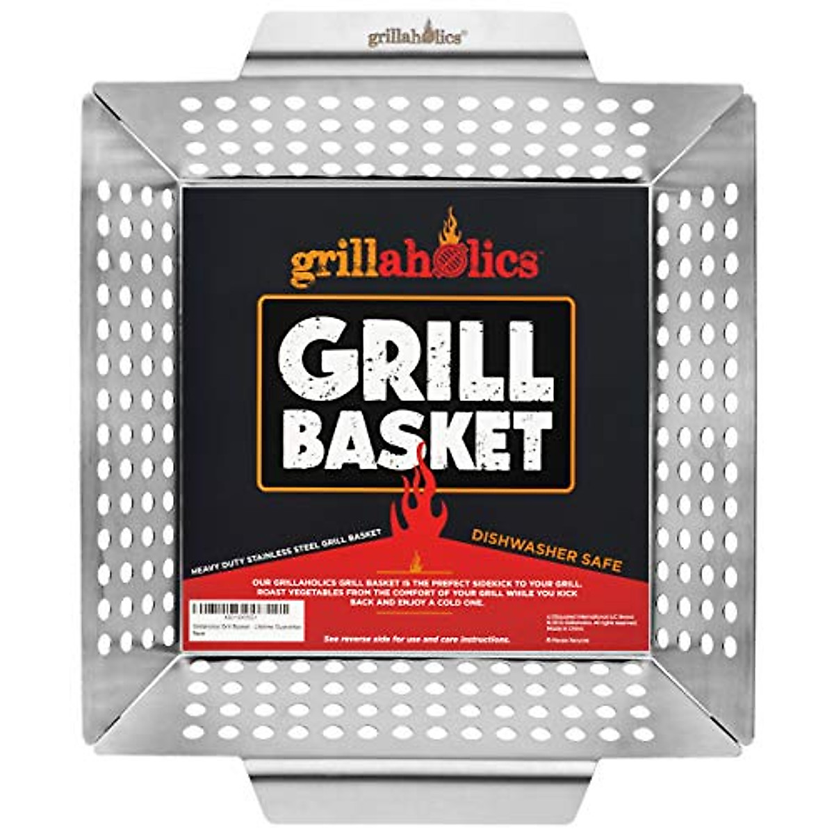 Grillaholics Heavy Duty Grill Basket - Large Grilling Basket for More Vegetables - Stainless Steel Grilling Accessories Built to Last - Perfect Vegetable Grill Basket for All Grills and Veggies