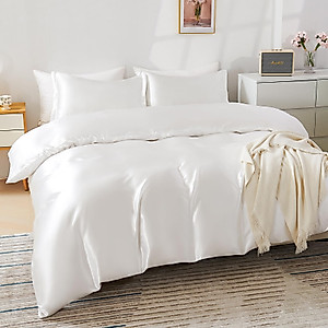 HOdo Home Satin Duvet Cover Queen Size, 3 Piece Silk Like Comforter Cover, Ultra Soft and Breathable Bedding Set with Zipper Closure & Corner Ties