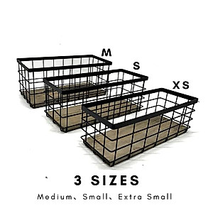 SHIN·YIK Metal Wire Storage Basket Bin 3 Set, for Toilet Paper, Coffee Pod cups, Mail, Letter, Towel, Shampoo, Toilet Tank Tray, Decor Box, Kitchen Bathroom basket for Counter Cabinet Laundry - Black