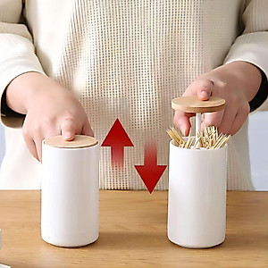 Pop-Up Qtip Holder for Cotton Swabs Qtip Dispenser Bathroom Organizer Bathroom Decor, Cotton Swab Toothpick Holder（2 Pack）