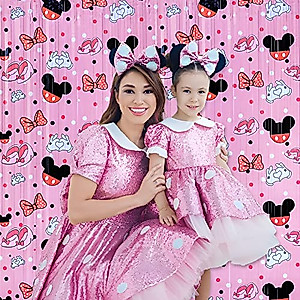 Bupelo Minnie Birthday Party Supplies, 2 Pack Minnie Tinsel Foil Fringe Curtains, Minnie Themed Patterns Photo Booth Prop Backdrop Streamer, Minnie Birthday Party Decorations, Room Decor for Kids