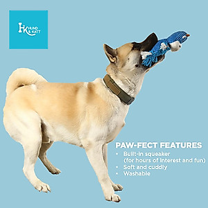 HK Hund & Katt Plush Cow Design Squeaky Dog Toy, Durable Non-Toxic Material, Rope Legs for Tugging/Chewing, Machine Washable, 9.8 inches