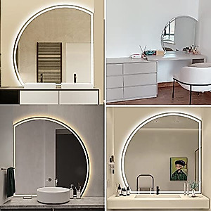 TOCTUS LED Bathroom Mirror Wall-Mounted Vanity Mirror LED Lighted Mirror, with Touch Button, Dimmable Light, Brightness Adjustable, Half Round Fan-Shaped, Left/Right Cut, 31x31inch (Color : Left)