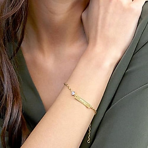 EVE'S ADDICTION Custom Engraved Gold Tone Birthstone Name Bar Bracelet - Birthstone Bracelet - Name Bracelet - Personalized Bracelet for Her - Gift for Mom - Gifts for Mom