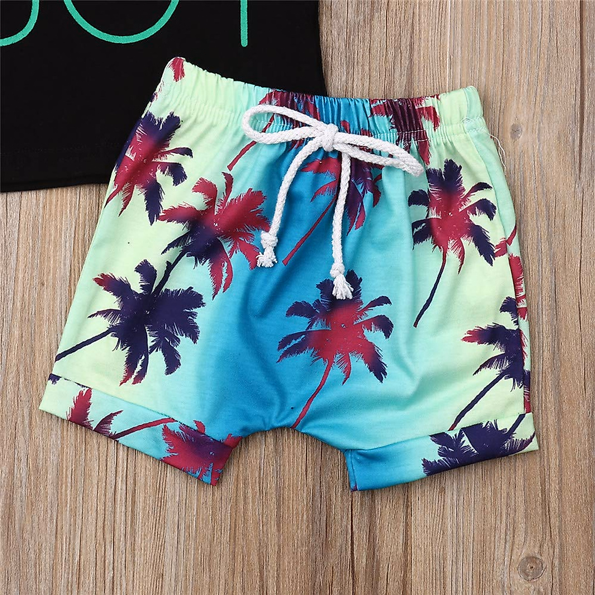 FYBITBO 2Pcs Baby Boys Summer Clothing Sets Cute Letters Print Sleeveless Tank Tops T-Shirt+Palm Shorts Outfits (Black, 12-18 Months)