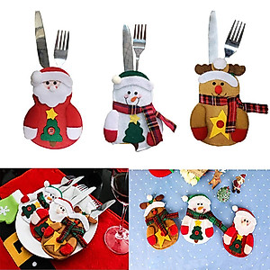 BESTOYARD Christmas Tableware Holder Silverware Holders Pockets Knifes Forks Bag Snowman Santa Claus Elk Decor for Xmas Dinner Table Decorations 6pcs