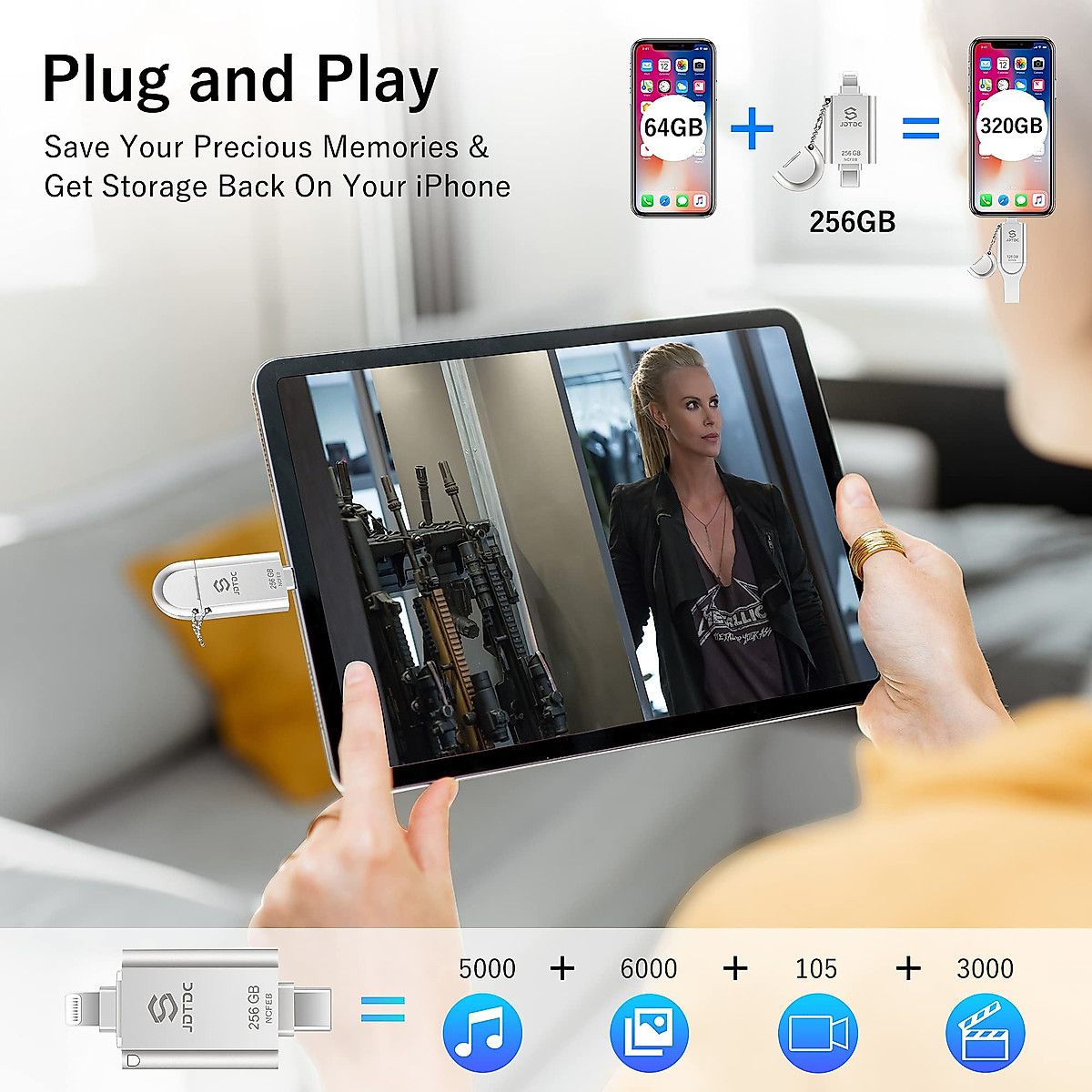 MFi Certified 128GB Photo-Stick-USB-Flash-Drive iPhone-Photo-Storage-Stick USB C iPhone-Flash-Drive-for-Photos External-Storage-iPhone-Thumb-Drive Memory-Stick-for-Android iPad iPhone-Photo-Transfer