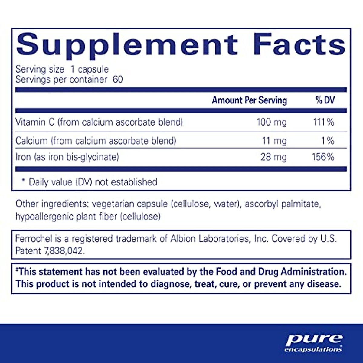 Pure Encapsulations OptiFerin-C | Iron Supplement to Support Healthy Skin, Iron Absorption, and Overall Immune System Health* | 60 Capsules