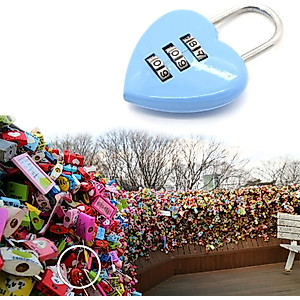 1Pc Blue Cute Mini Combination Lock 3 Digit, Love Heart Shape Password Code Locker Padlock for Indoor,Outdoor Combination Padlocks