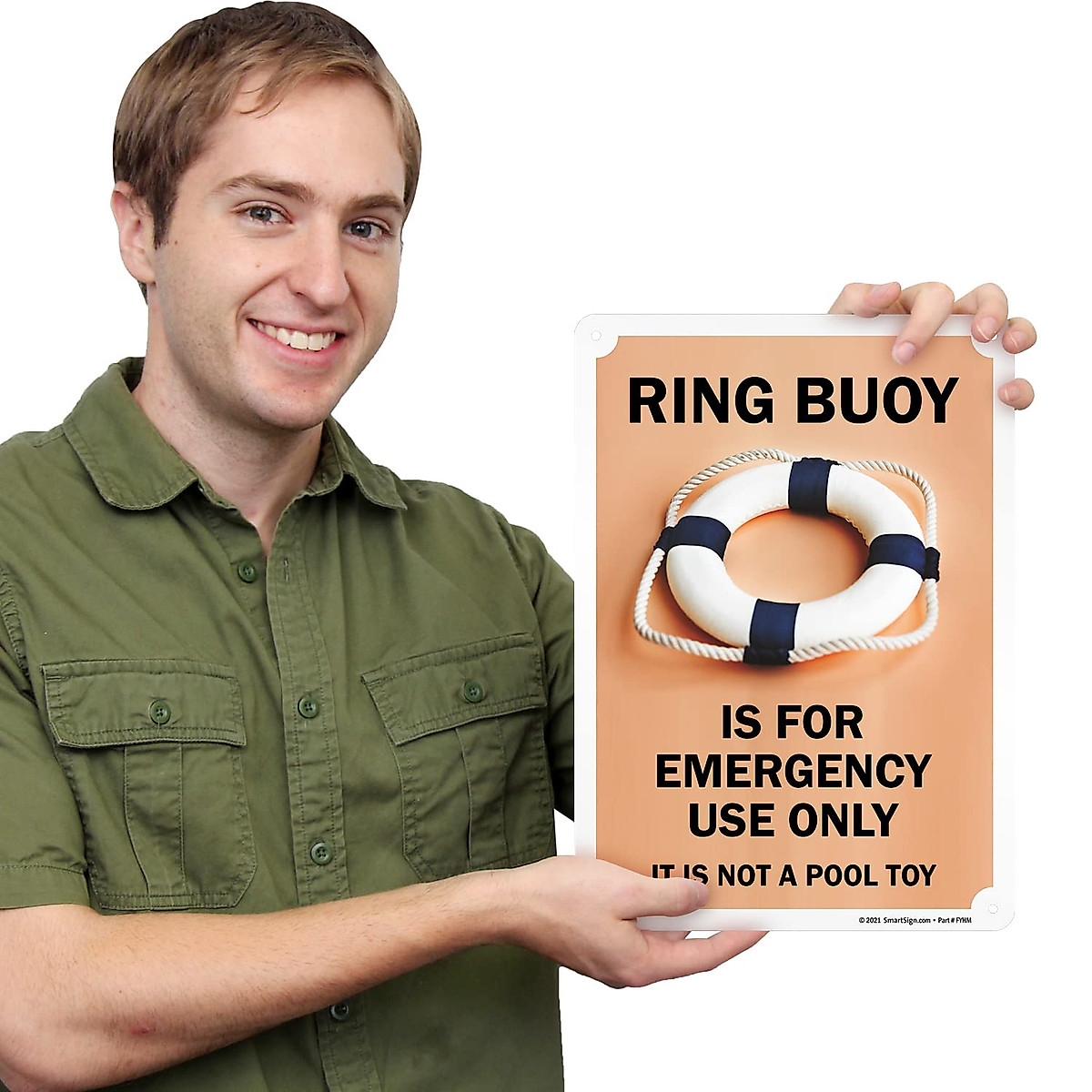 SmartSign 14 x 10 inch “Ring Buoy For Emergency Use Only, Not A Pool Toy” Metal Sign, Screen Printed, 40 mil Laminated Rustproof Aluminum, Brown, Black and White, Made in USA