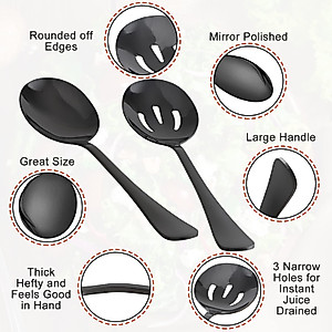 18 Pieces Stainless Steel Serving Utensils Set, Large Serving Spoons Serving Forks Serving Tongs Soup Ladle Salad Spoon Buffet Serving Utensils for for Kitchen Party Supply Dishwasher Safe, Black