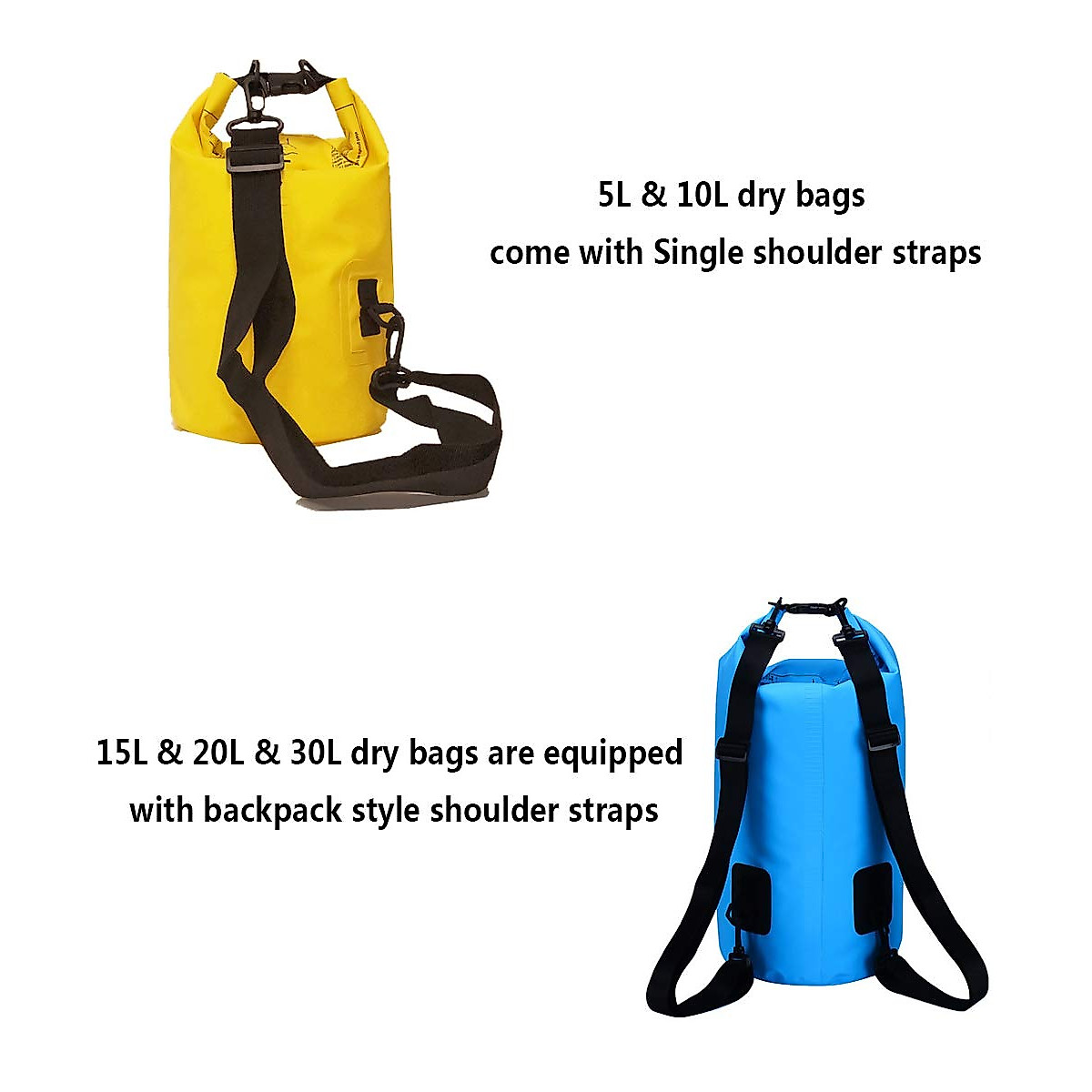 Bycc Bynn Waterproof Dry Bag 5L/ 10L/ 15L/ 20L/ 30L, Roll Top Dry Compression Sack Keeps Gear Dry for Kayaking, Boating, Rafting, Fishing and Camping, Waterproof Backpack (Blue, 15L)