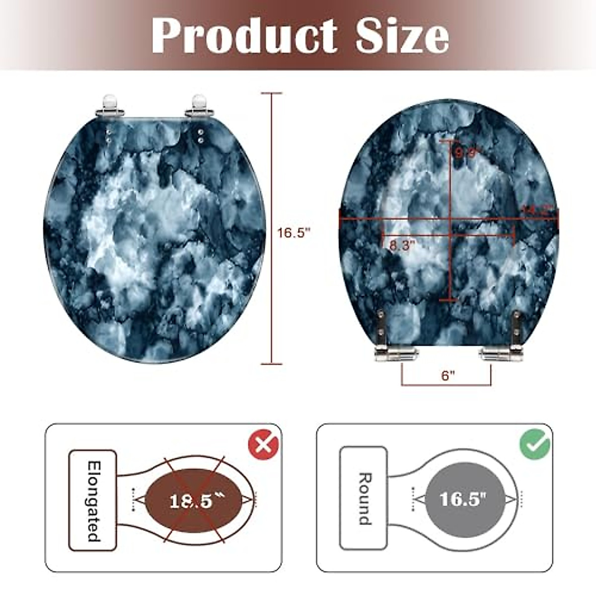 Round Toilet Seat Marble stone texture Abstract mottled grunge texture pattern wall old Resin Toilet Seat Quietly Slow Close with Quick-Release Hinges Toilet Seat with Cover Easy to Clean Install