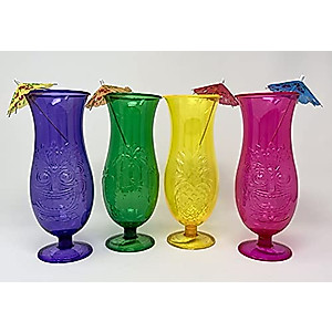 Greenbrier Luau Hurricane Glasses, 24.4 oz. - Plastic - POOL SAFE, Pink, Yellow, Purple, Green