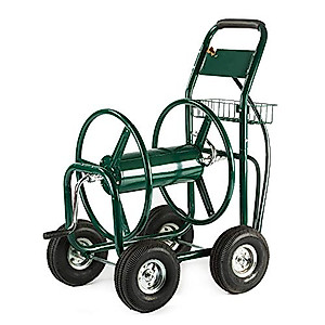XtremepowerUS Hose Reel Cart Green w/Wheels 300' Capacity Outdoor Patio Garden Reel Holder