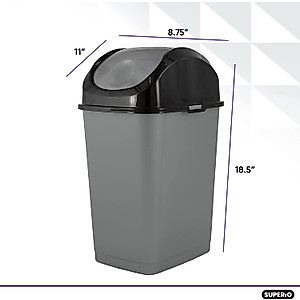 Superio Trash Can for Dorm Room with Lid 4.5 Gallon Plastic Garbage Can with Swing Top Lid, Medium Slim Waste Bin with Cover for Home, Kitchen, Office, Bedroom, Bathroom, College- 18 Qt (Gray/Black)