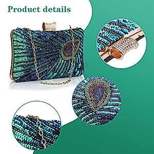 Peacock Clutch Purse Beaded Sequin Evening Bags Clutch Handbag for Party Wedding Proms Cocktail,7.9 * 4.7 * 2.4 in