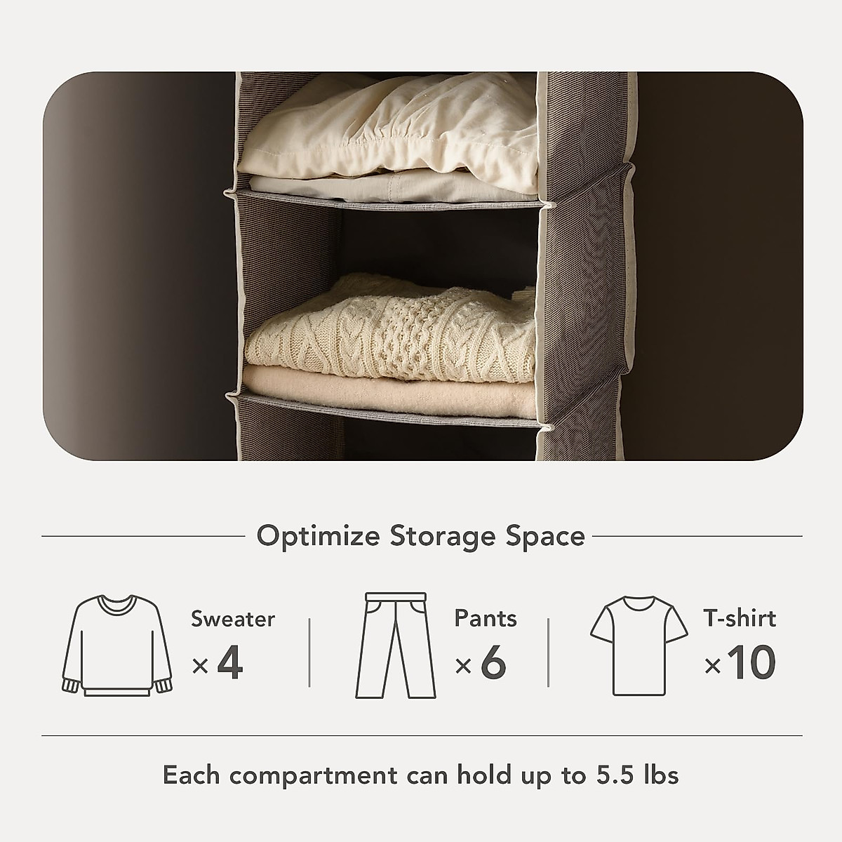 GUDEE ALFIO Shelf Hanging Closet Organizer, Collapsible Hanging Shelves with Dual Sturdy Hooks for Storage, 6 Open Shelving Windows
