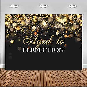 Avezano Aged to Birthday Perfection Backdrop Glitter Bokeh Photo Background 30th 40th 50th 60th 70th 80th 90th 100th Perfection Aged to Party Decoration Banner (7x5ft)