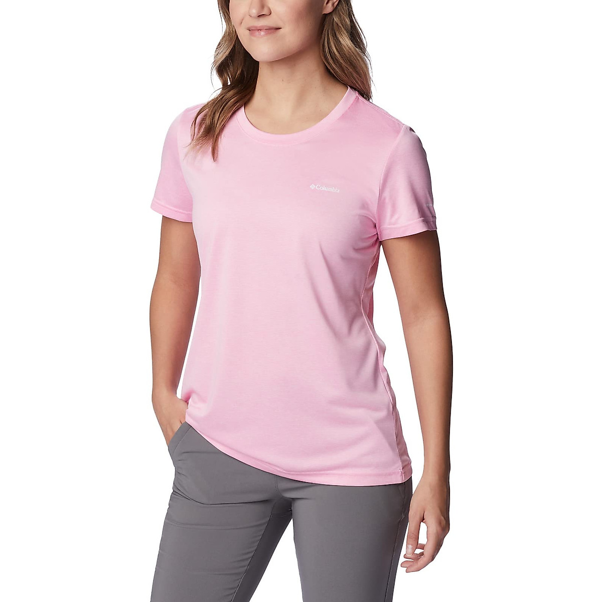 Columbia Women's Hike Short Sleeve Crew, Wild Rose, Large