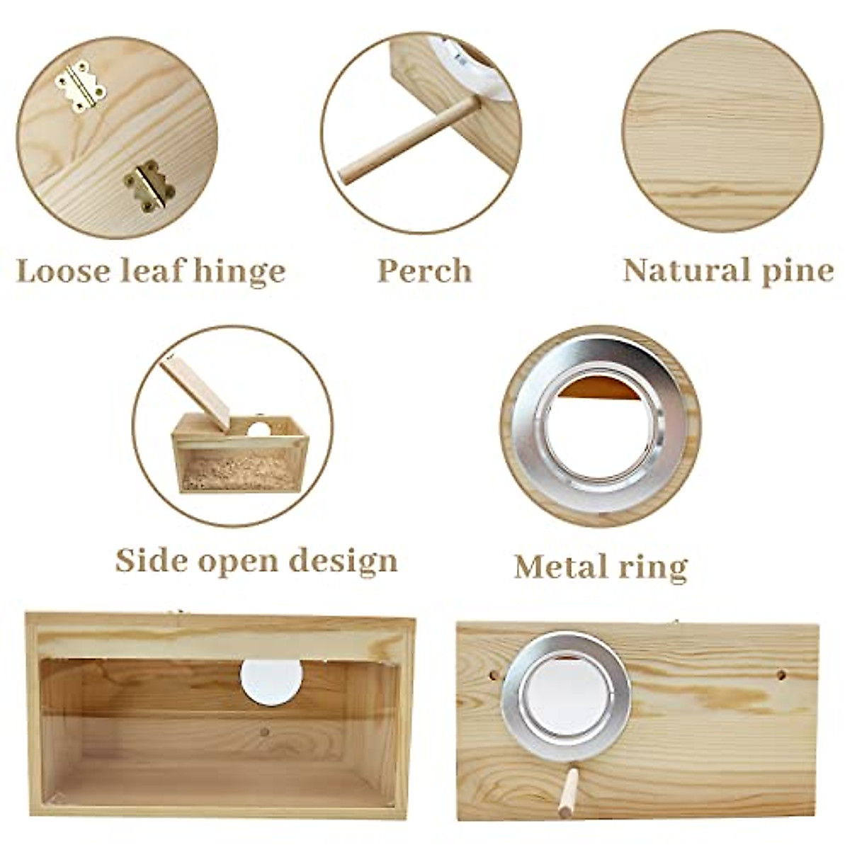 Hamiledyi Parakeet Nesting Box Transparent Budgie Nest Breeding Box with Perch Wood Bird House for Cage Natural Lovebird Breeder Box for Parrot Finch Canary Conure Mating Hatching (5 x 9.84 x 5.31 in)