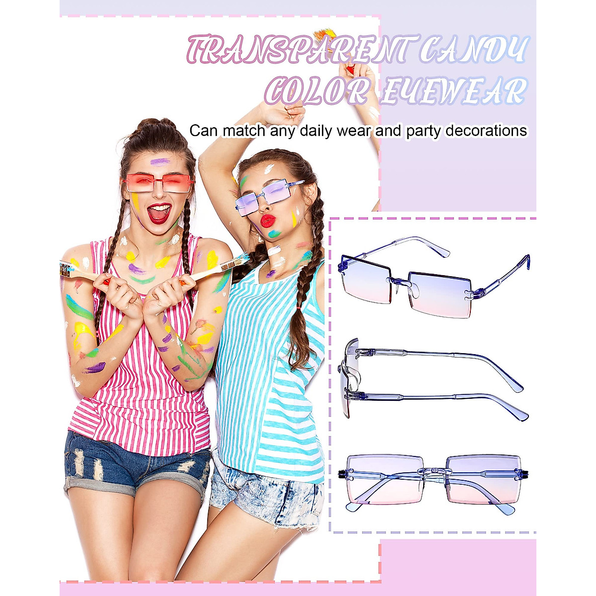 LEIFIDE 36 Pairs Frameless Rectangle Sunglasses Plastic Rimless Sunglasses Candy Color Vintage Glasses for Women Men Unisex Sun Protection, Multicolor
