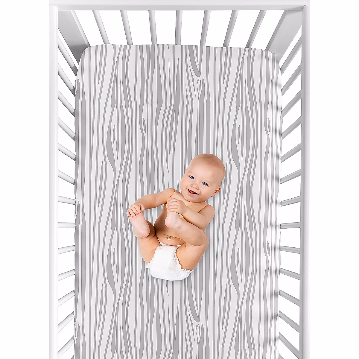 Grey and White Woodland Wood Grain Baby or Toddler Fitted Crib Sheet for Rustic Patch Collection by Sweet Jojo Designs - Gray