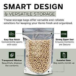 WaldOaks 150 Resealable Food Storage Bags, 6x9-inch Heat Sealable Air Tight Bags, Stand Up Zip Bags, Waterproof Packaging Barrier, 24 fl oz