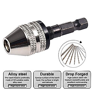 HOHXEN Keyless Mini 3-Jaw Drill Chuck Screwdriver Adapter with Quick-change 1/4" Hex Shank to Hold Straight-shank 0.3-3.6mm Drill Bits Milling Cutters for Micro-production, One Chuck (Not Three)