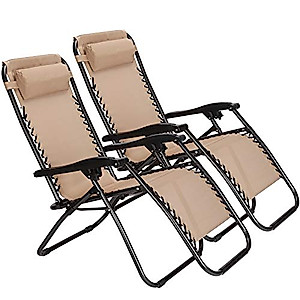Zero Gravity Outdoor Lounge Chairs Patio Adjustable Folding Reclining Chairs Beach Chairs with Cup/Drink Utility Tray for Lawn Poolside Backyard Patio, Beach Camping Outdoor(2 Pack)