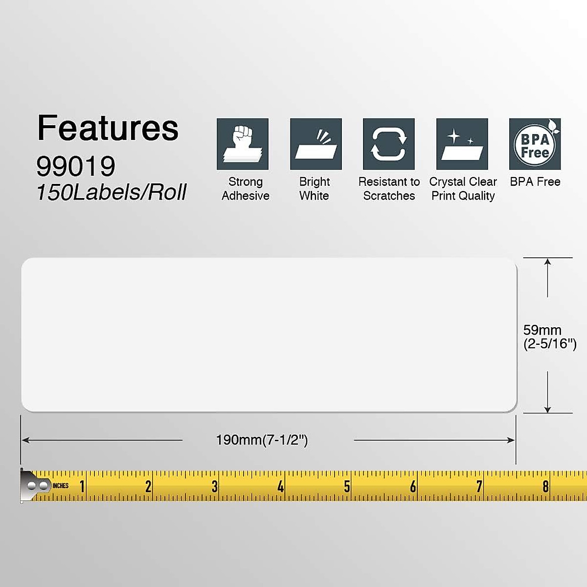 BETCKEY - Compatible DYMO 99019 (2-5/16" x 7-1/2") Large Lever Arch File Labels, Compatible with DYMO Labelwriter 450, 4XL, Rollo & Zebra Desktop Printers [10 Rolls/1500 Labels]