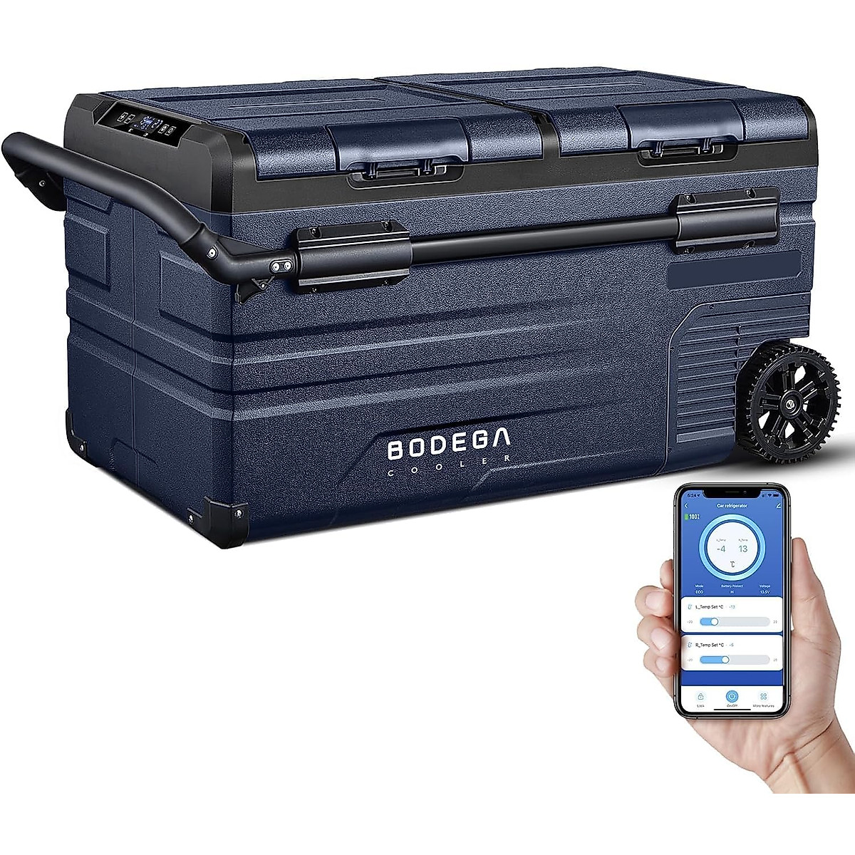 【Upgraded】BODEGACOOLER 12 Volt Car Refrigerator, Portable Freezer, Car Fridge Dual Zone WIFI APP Control, 80 Quart(75L) -4℉-68℉ Cooler, 12/24V DC and 100-240V AC, for Travel, Camping, Outdoor,RV