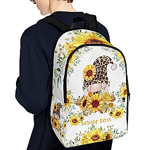 Personalized Name Sunflower Leopard Gnome Watercolor Backpack Unisex Bookbag for Boy Girl Travel Daypack Bag Purse 17.7 IN