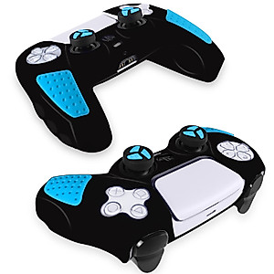 SIKEMAY PS5 Controller Cover Skin, Anti-Slip Thicken Silicone Protective Cover Case Perfectly Compatible with Playstation 5 Controller Grip with 10 x Thumb Grip Caps (Black-Blue)