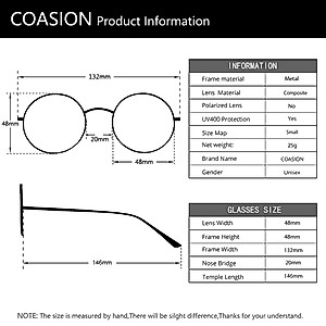 COASION Vintage Round Metal Sunglasses Small Red Halloween Glasses for Women Men (Gold Frame/Red Lens)