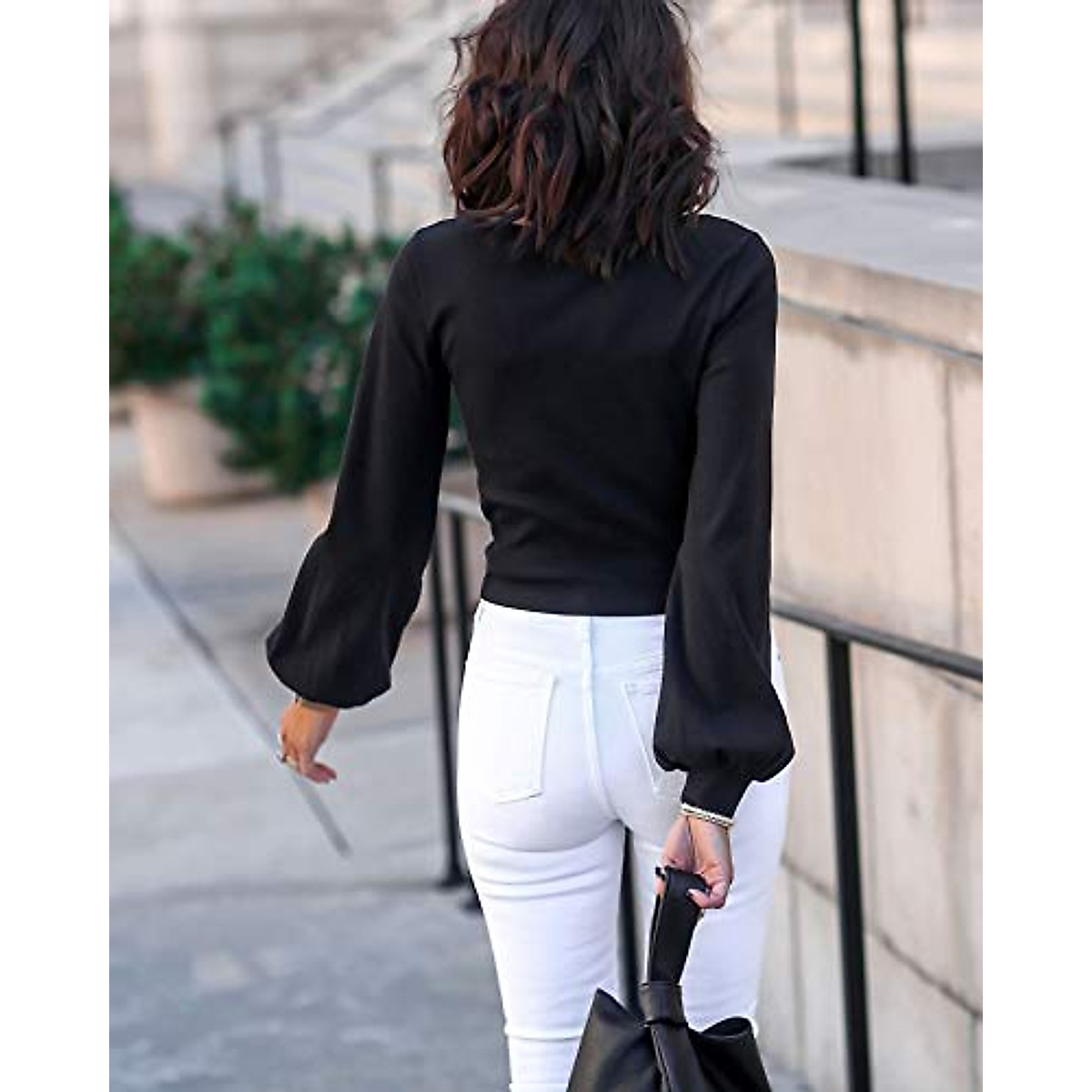 The Drop Women's @lucyswhims Square-Neck Balloon-Sleeve Top, Black, M