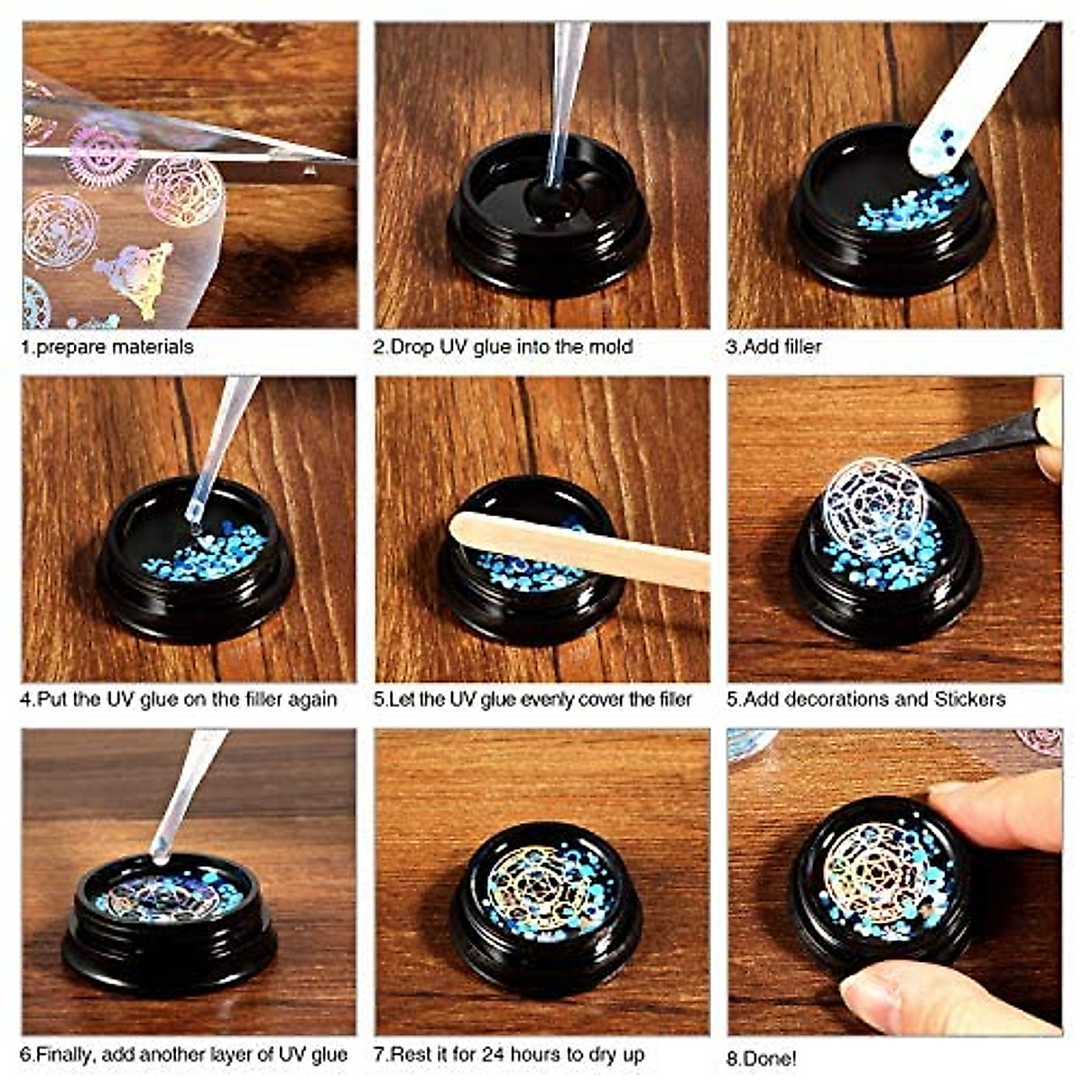 25 Sheet Resin Art Supplies Kit Resin Transparent Stickers Resin Stickers for Silicone Resin Molds Resin Crafts Materials with Holographic Clear Film for Resin Craft DIY Jewelry in Assorted Shapes