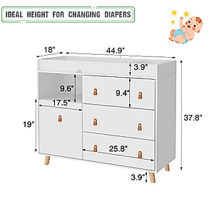 DAWNSPACES Baby Changing Table Dresser for Infants, Nursery Dresser Chest with Drawers, Storage Changing Station, White