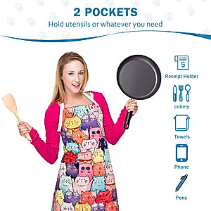 ASPMIZ Floral Aprons for Women with Pockets, Waterproof Chef Apron Women Flowers for Party Painting Gardening, Adjustable Bib Kitchen Cooking Apron for Women Mom Adults Girls, 27.6 x 31.5 Inch, Red