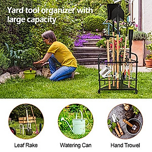 tonchean Garden Tool Organizer With Wheels Iron Corner Tool Storage Rack Rolling Corner Tool Storage Rack Easy To Install For Shed, Garage, Garden, Black