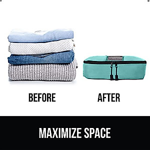 Gorilla Grip Laundry Basket and 3 Piece Packing Cubes, Laundry Basket Size 82L, Easy Carry Handles, Space Saving Travel for Carry On in Multiple Sizes, Mesh Zipper, Both in Turquoise, 2 Item Bundle