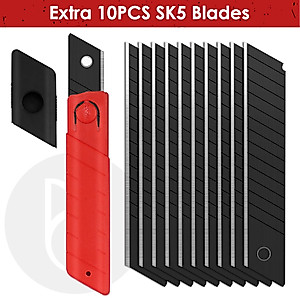 BIBURY 2 Pack Utility Knife, Heave Duty Full Stainless Steel Retractable Box Cutter with 10PCS replaceable Blades (18mm Wide), Multi-functional Extended Razor Knife for Office, Home, School Black