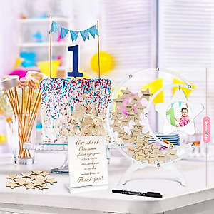 Dolodomy Baby Shower Guest Book, 68PCS Baby Shower Sign in Guest Book Baby Shower Decorations Moon Token Frame Star Wooden Keepsake Frame Baby Shower Decors 12.6IN Acrylic Baby Shower Favors