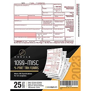 1099 MISC Forms 2023, 1099 MISC Laser Forms IRS Approved Designed for Quickbooks and Accounting Software 2023, 4 Part Tax Forms Kit, 25 Vendor Kit - Total 54 (105) Forms